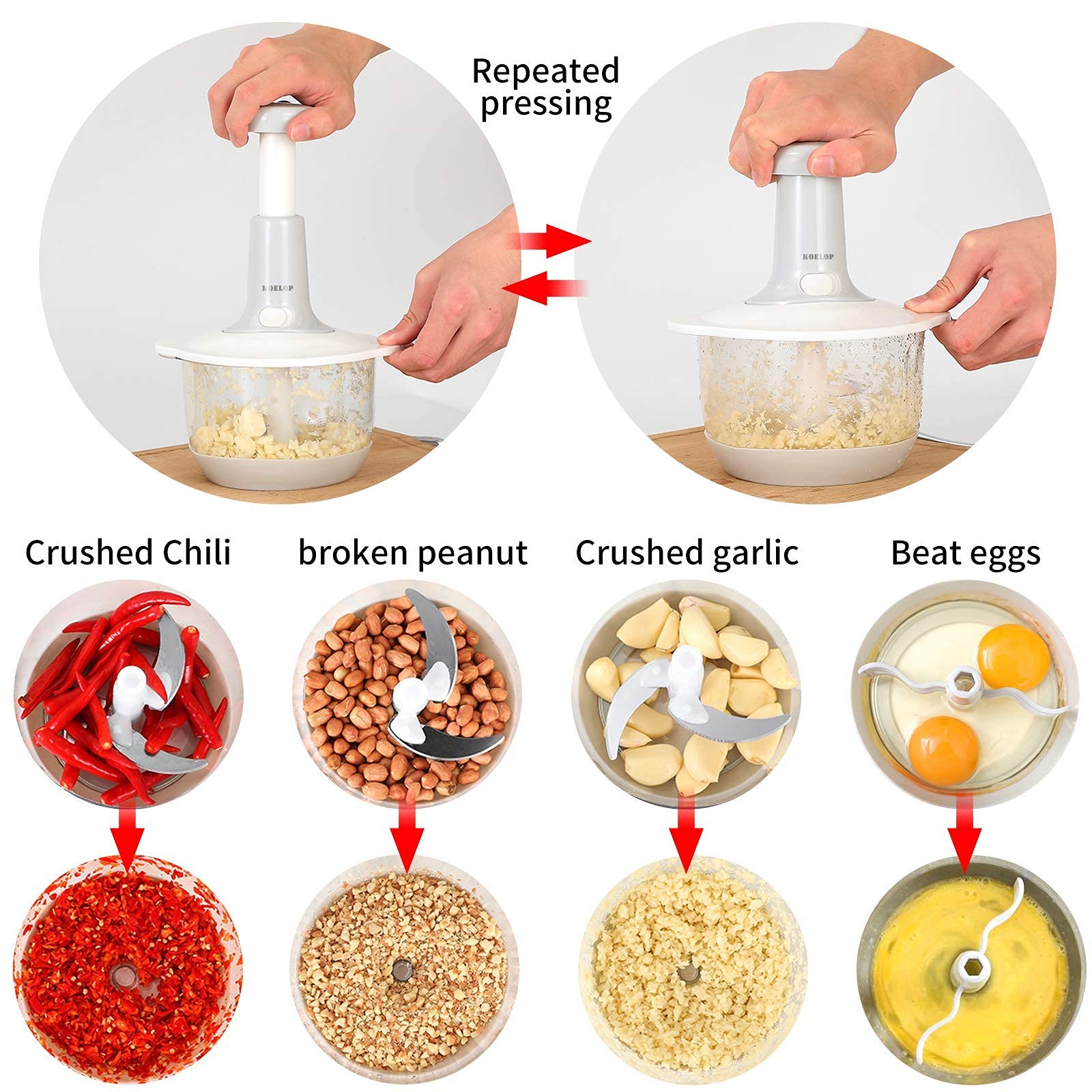 Food Chopper with 1.5L Powerful Manual Food Chopper Handheld Mini food ...