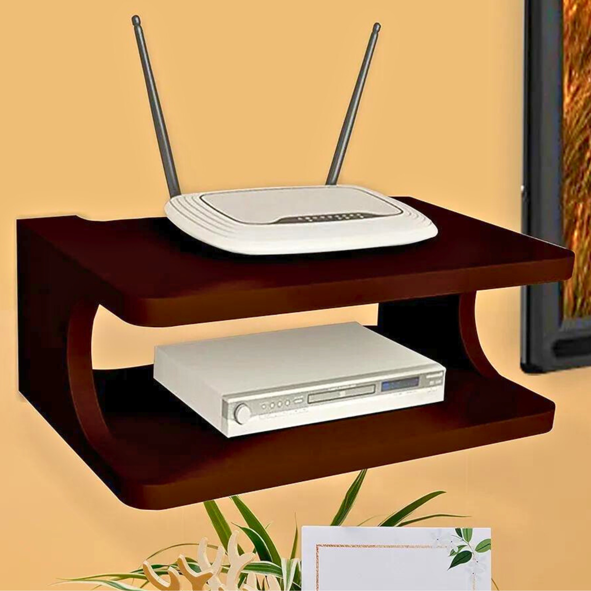 2 layers wall mounted shelf for wifi router, media devices, Phone ...