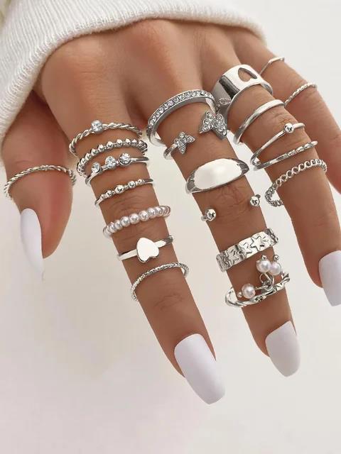 23pcs/Set Vintage Heart Butterfly Rings Set For Women Fashion Gold ...