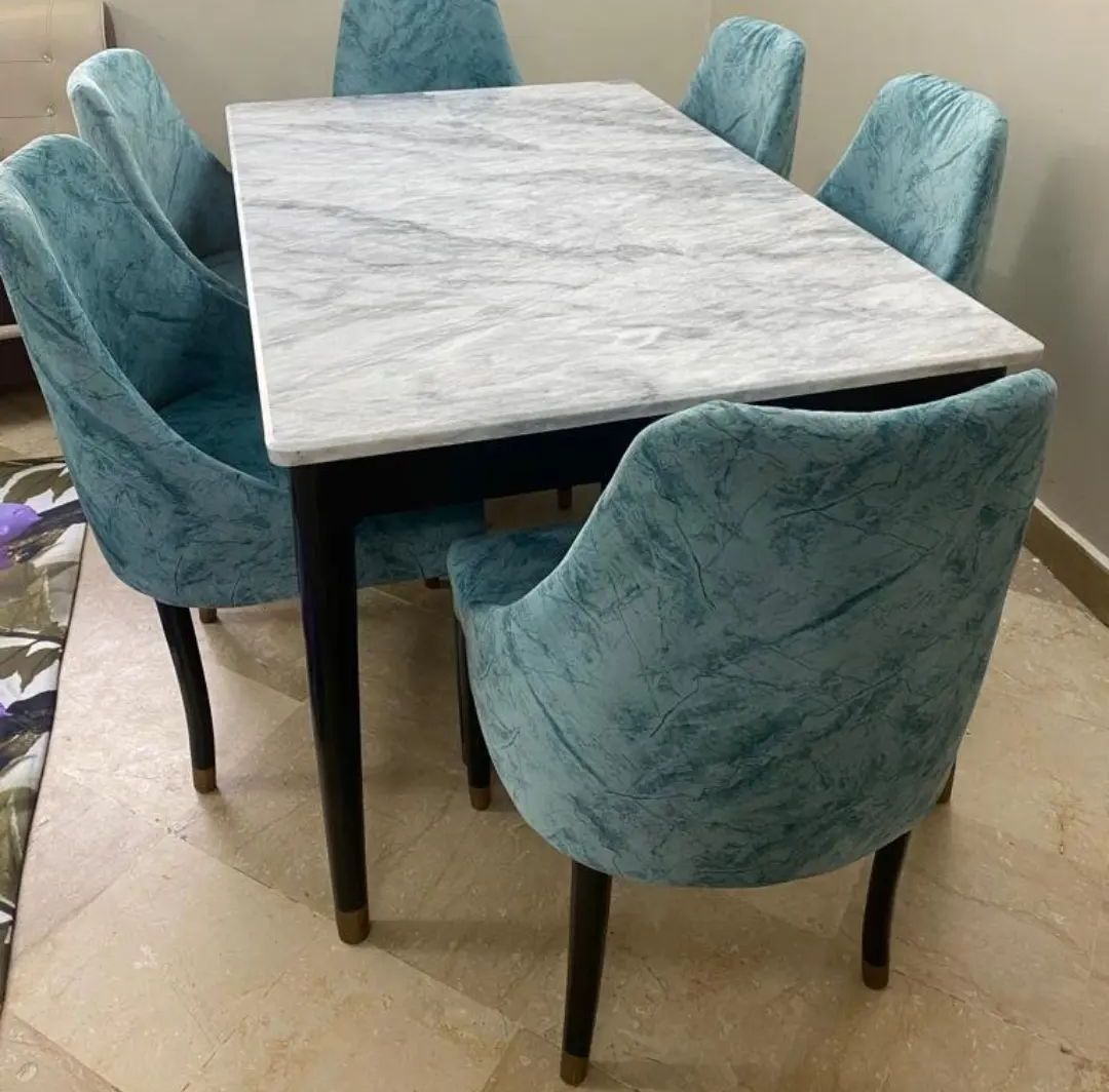 four seater dinig table set, marble top textured dinig table top ...