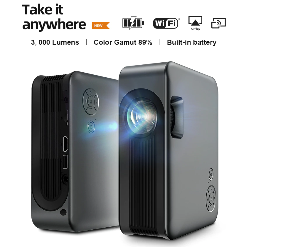 AUN MINI Projector WIFI Portable Home Theater Cinema Battery LED ...