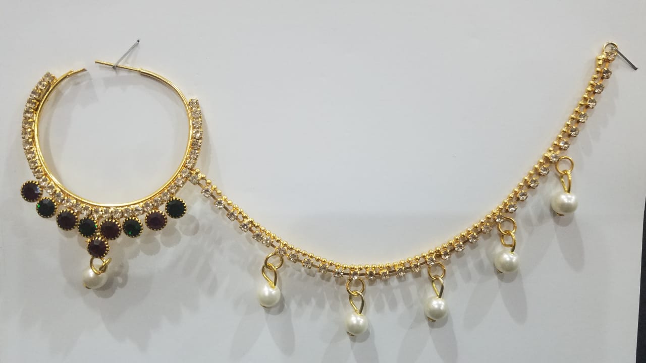 Nose Ring Nath with Chain Piercing & Non piercing | Daraz.pk