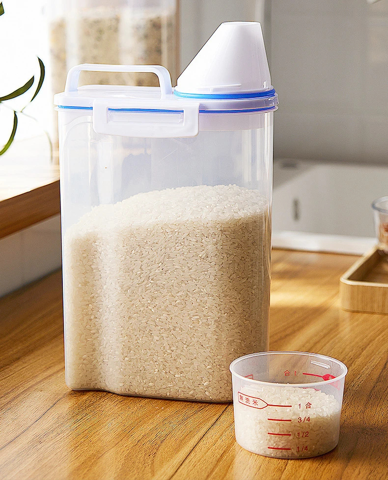 Food Pail Plastic Storage Tank with Measuring Cup Container Moisture ...