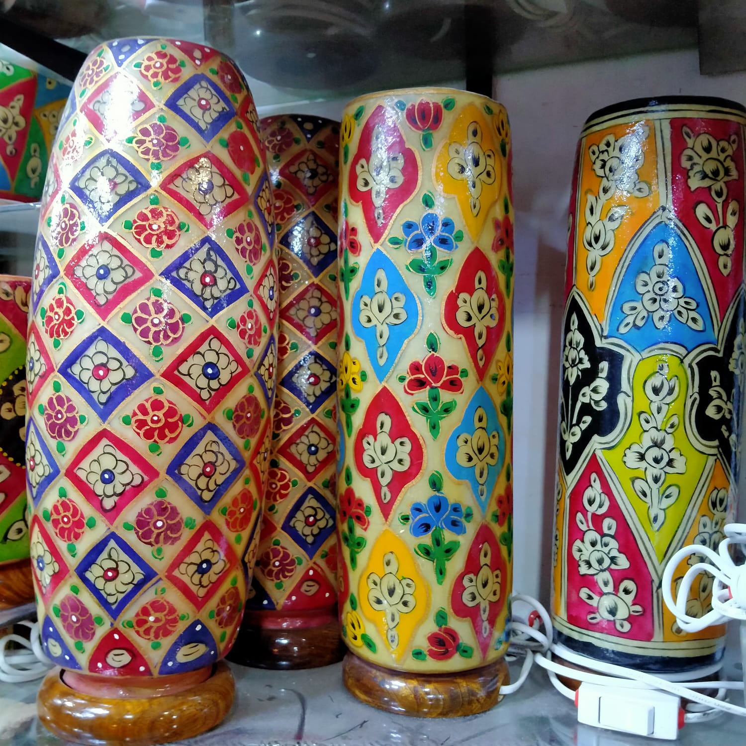 Camel Skin lamps Pair (8 and 12 and 15 inches Pair) cylinderical shape ...