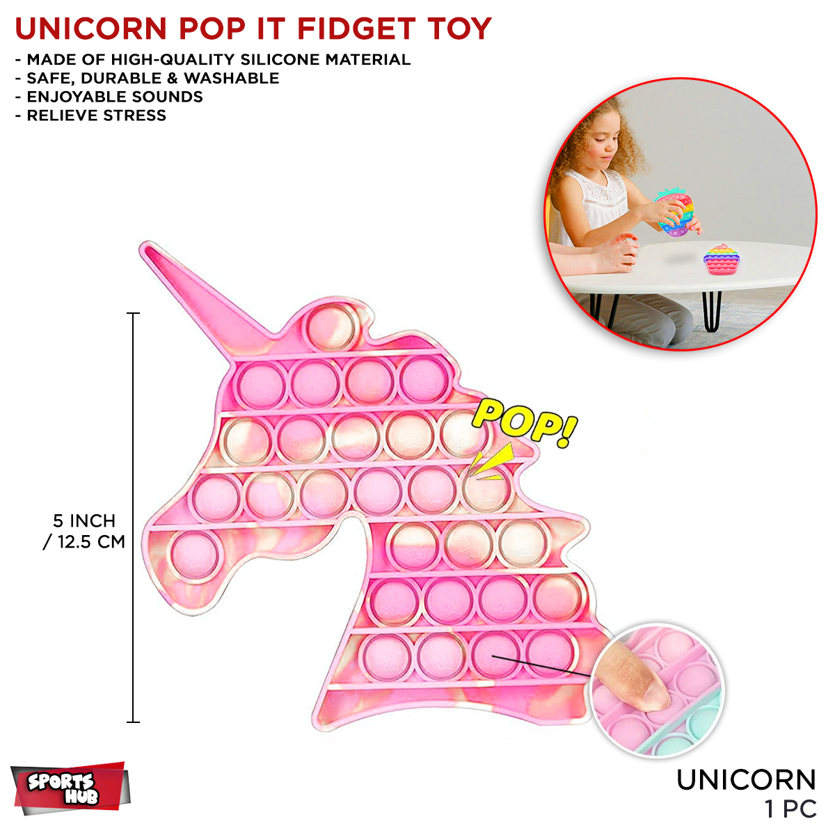 Unicorn Pop It Fidget Toy Fun Push and Pop Single multicolor Bubble ...