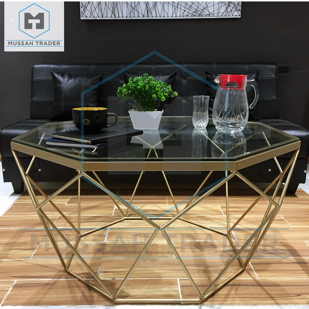 Modern Octagonal Tempered Glass Coffee Table - Wooden Center Table ...