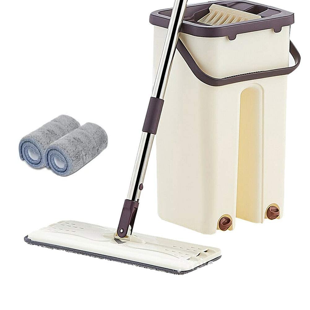 Unique Flat Mop with Bucket | Cleaning Squeeze Hand Free Floor Mop | 2 ...