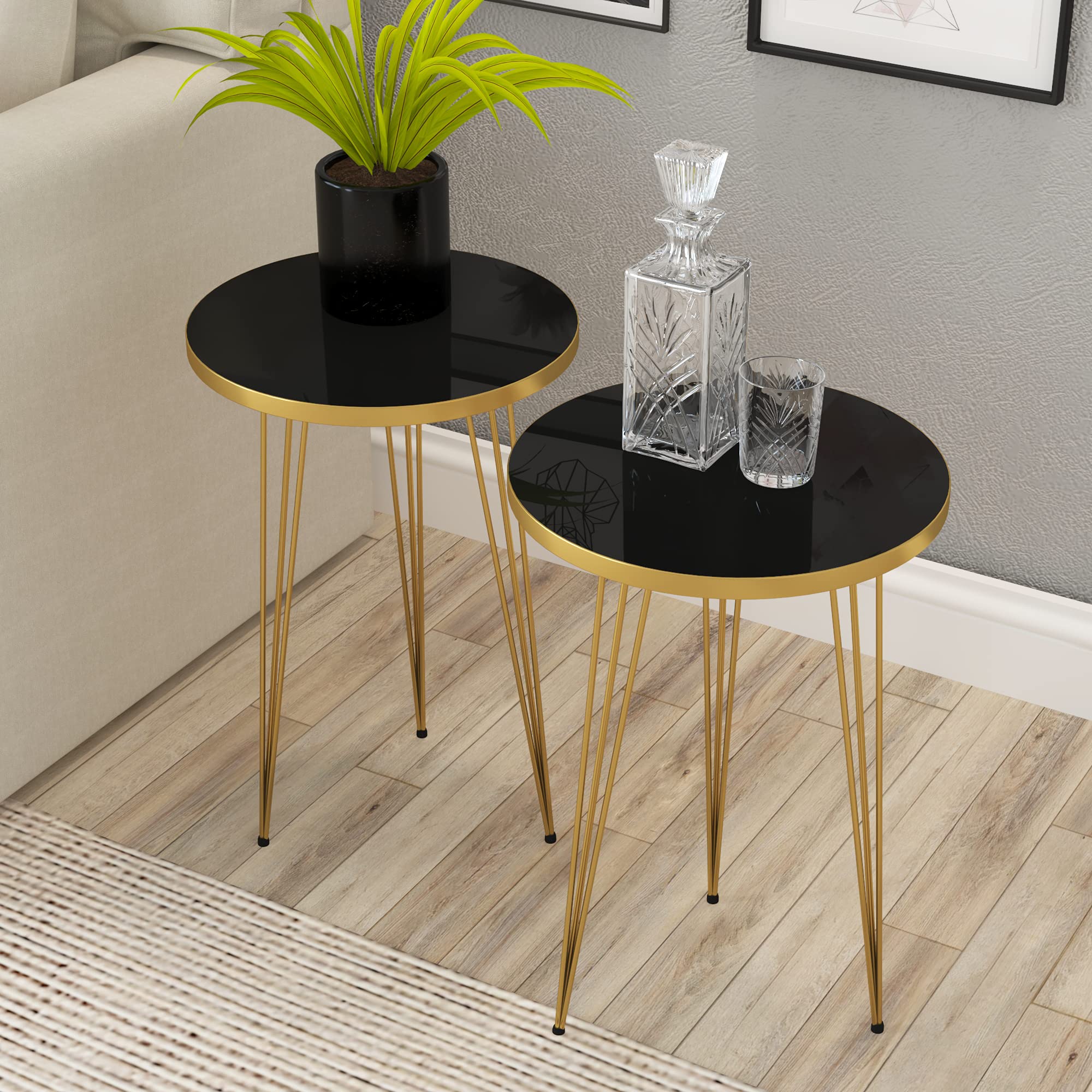 MDF Wood Round Nesting Table With Metal Stand Set of 3 Round table ...