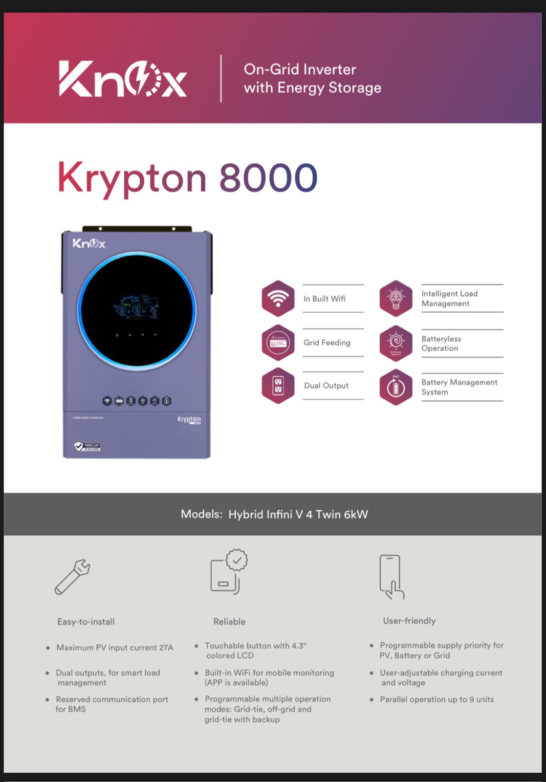 KNOX KRYPTON 6KW PV8000 HYRID INVERTER WITH WIFI , BMS BY GENUINE ...