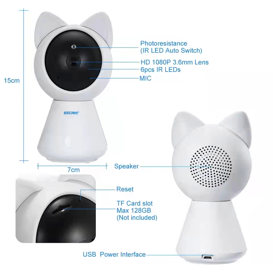 Hightech 1080P Cat kitty Camera 2MP Wireless IP Camera P2P Security ...