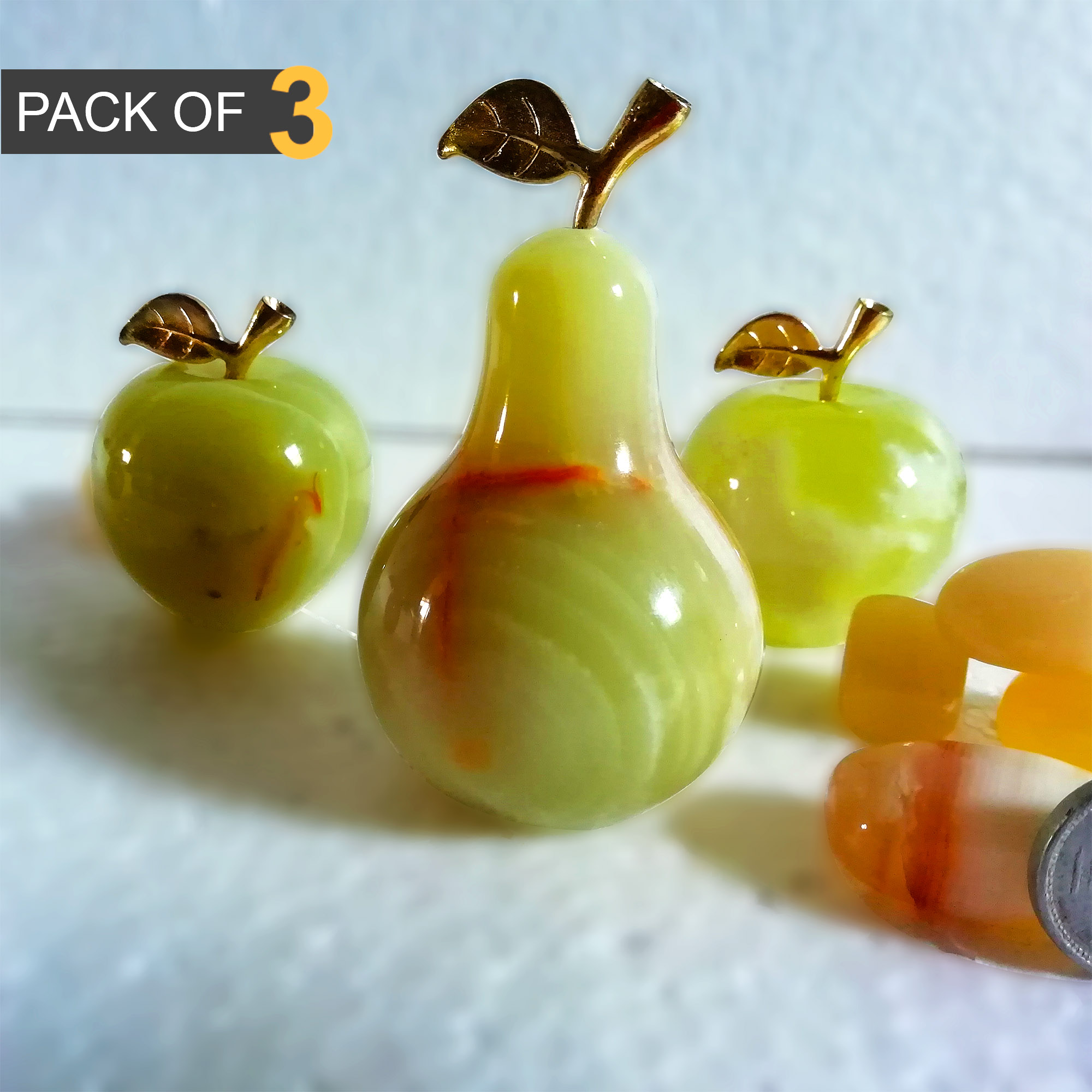 Hand Crafted and Unique Onyx Marble Pear and Apple Shape for Decoration, Cute Pair of Fruits for ...