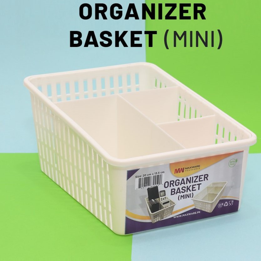 Multipurpose Mini kitchen organizer basket with partitions to organize ...