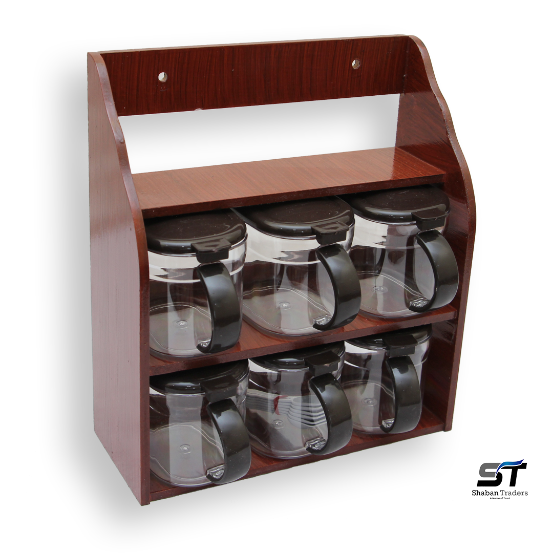 "Premium Wooden Spice Rack Organizer & Masala Rack Set with Jars | Wall ...