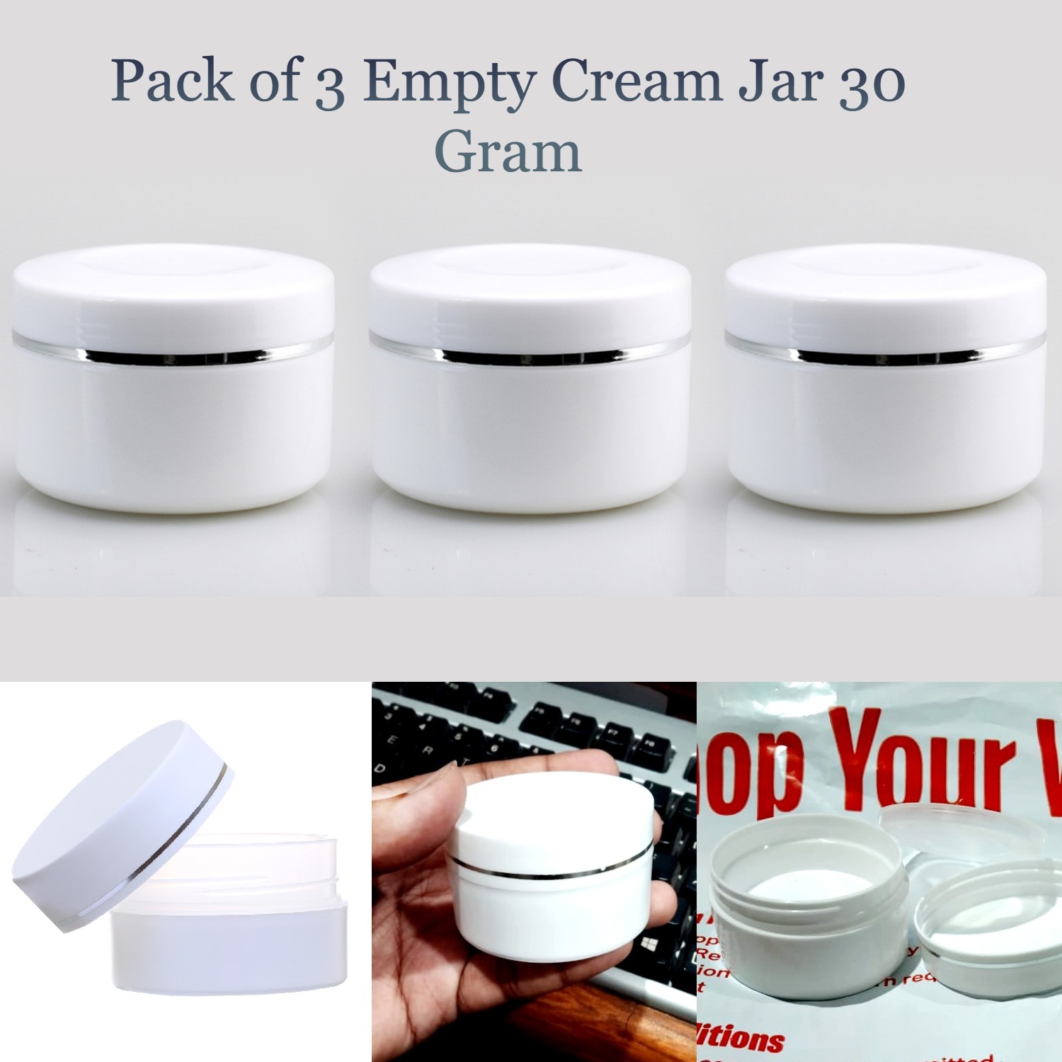 Pack of 3 Empty Cosmetic Containers 30gram Refillable Empty Jar For ...