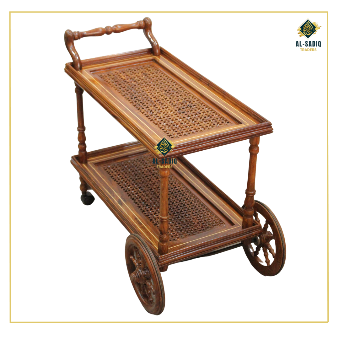 AL-SADIQ TRADERS | Wooden Chinioti Tea Trolley Rectengle style ...