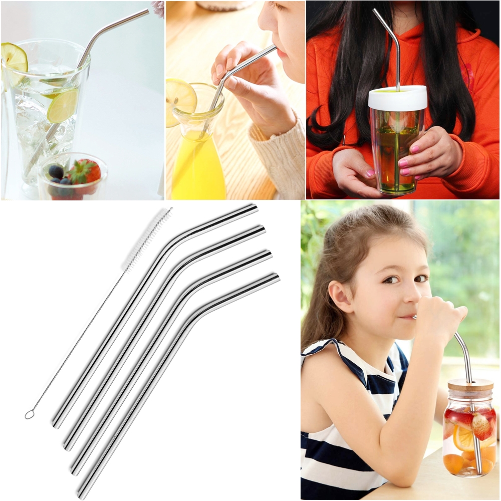 4 pieces Reusable Stainless Steel Sip well Water Juice Milk Shake ...