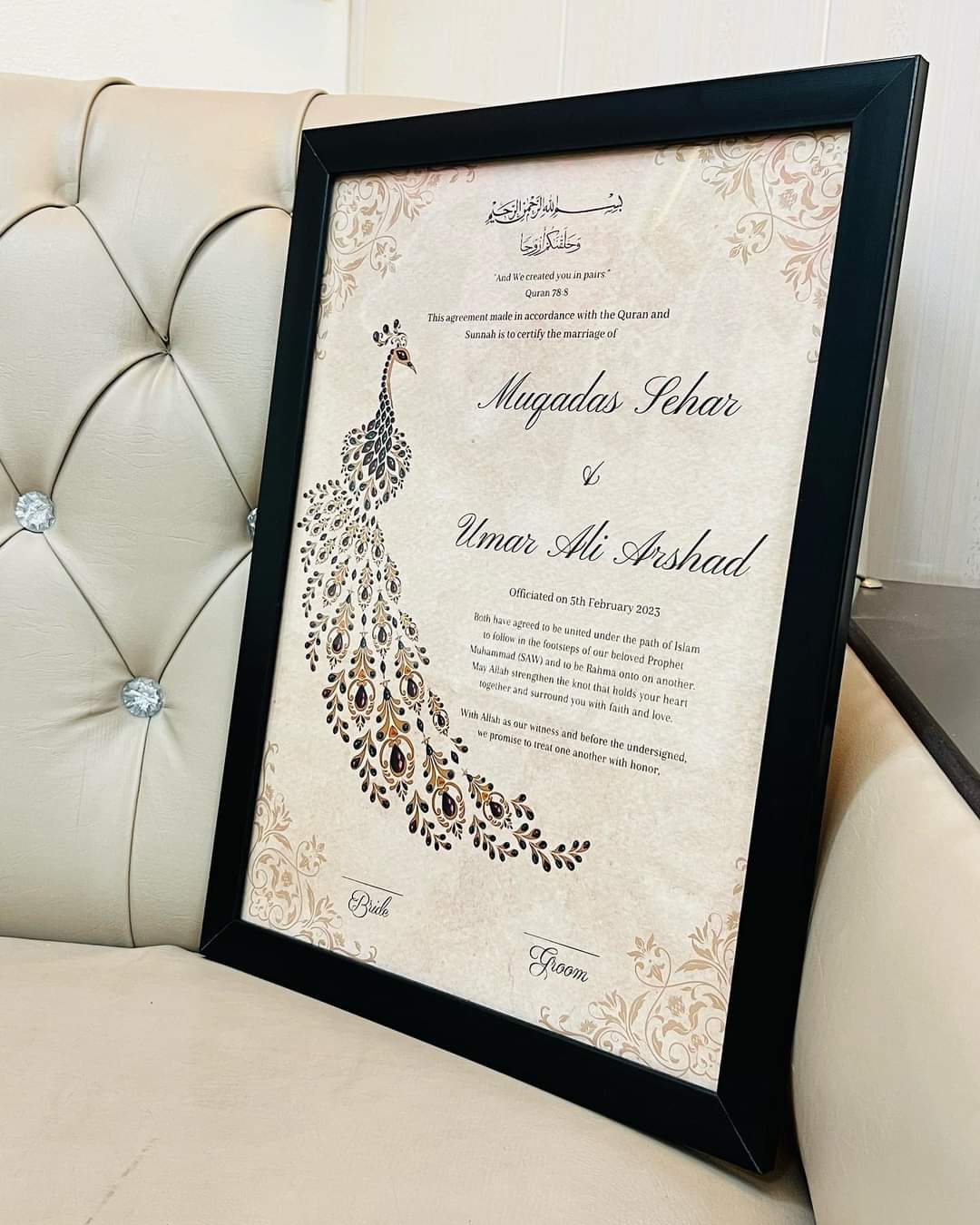Custumize Nikkah Certificate Black frame with A4 size,Nikah Nama ...