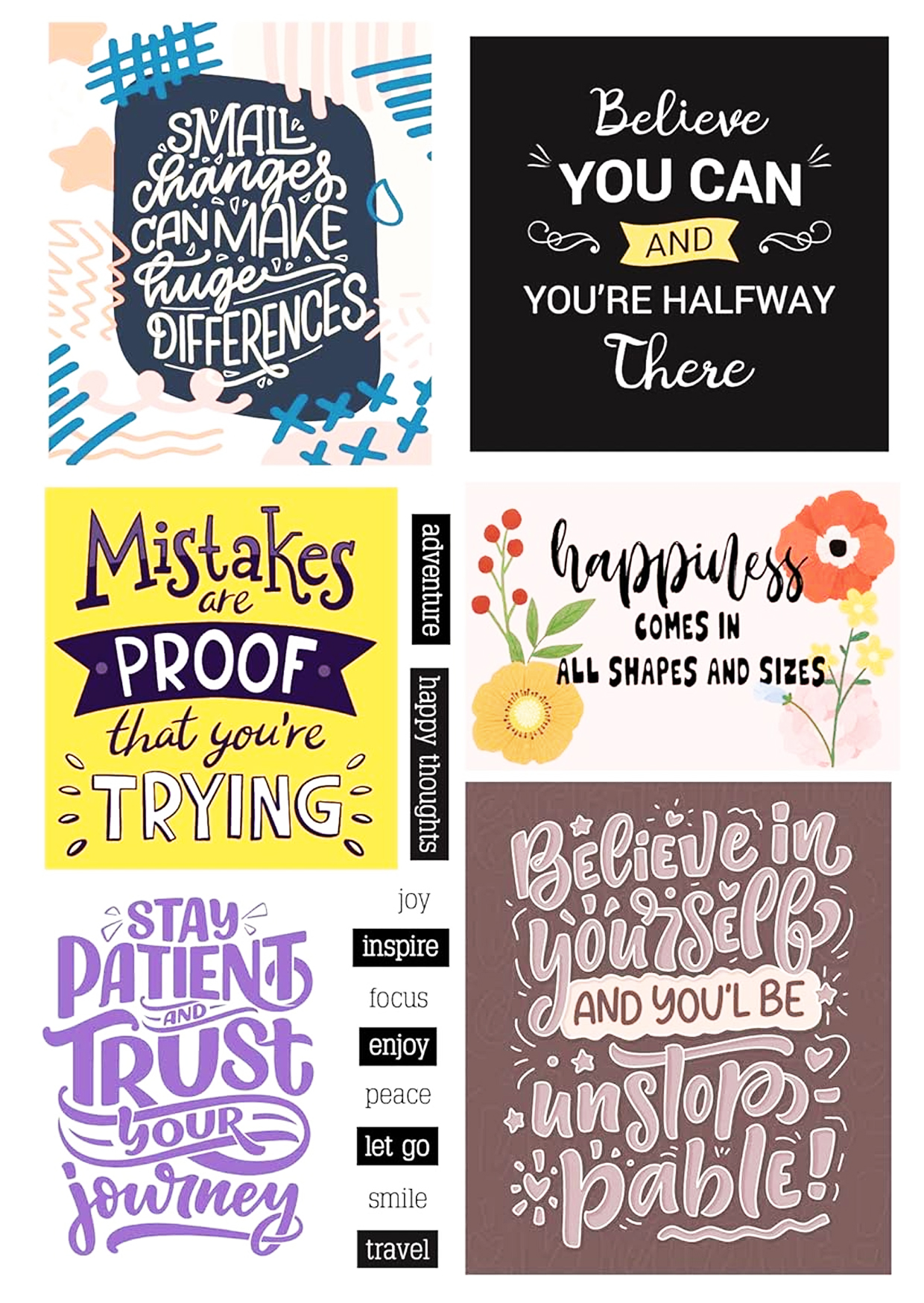 Motivational Quotation Stickers Mini UNCUT sticker sheet - A6 size - 15 ...