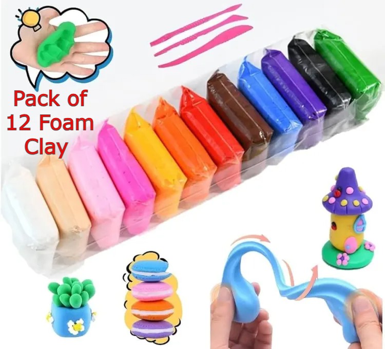 Pack of 12 Foam Clay for Kids / Super Clay Dough Polymer Clay / Play ...