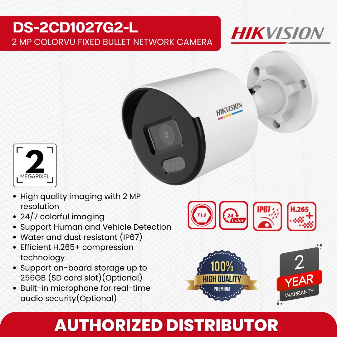 HIKVISION DS-2CD1027G2-L 2 MP ColorVu MD 2.0 Fixed Bullet Network Camera Network Products ...