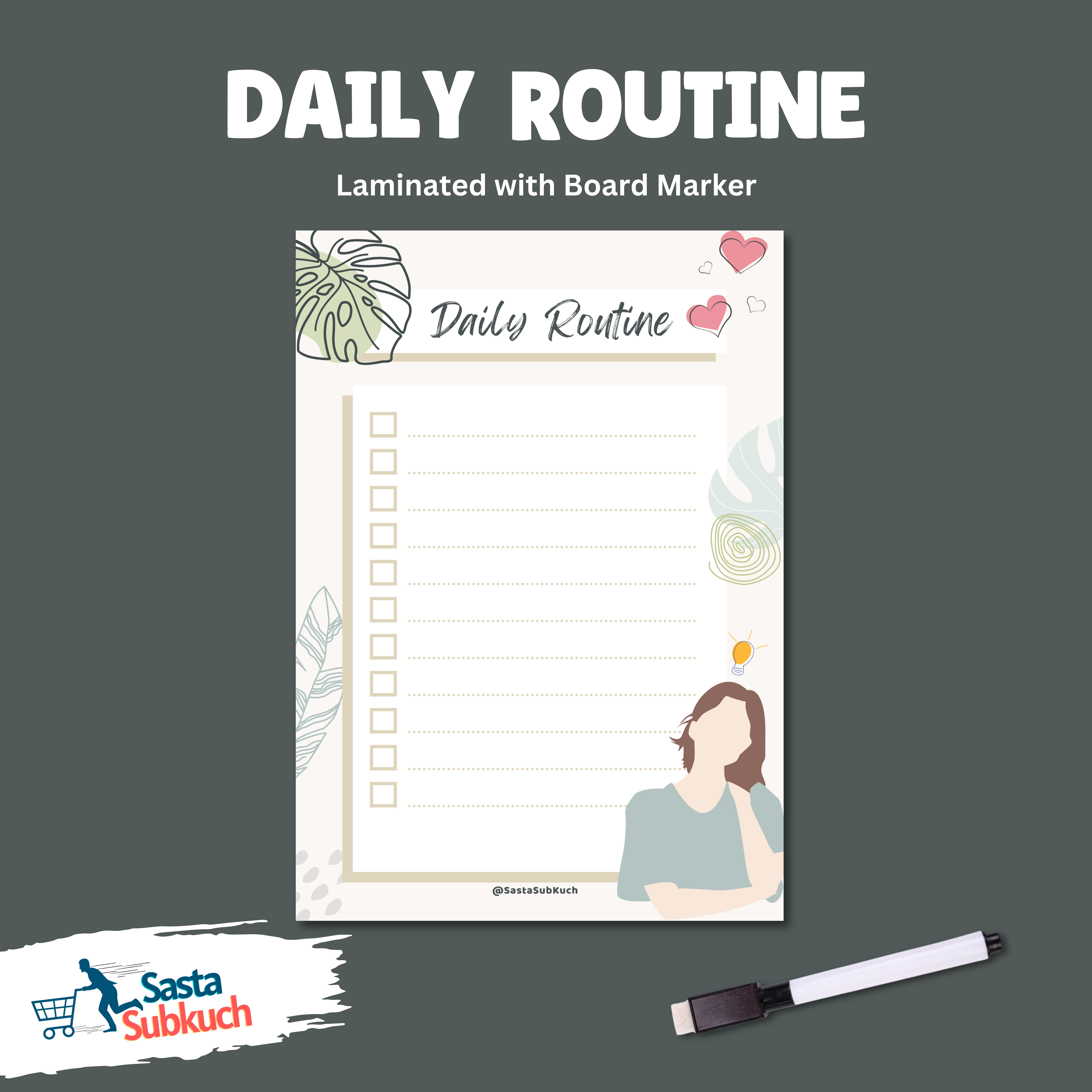 Daily Routine Planner A4 Size Laminate with Board Marker Planner for ...
