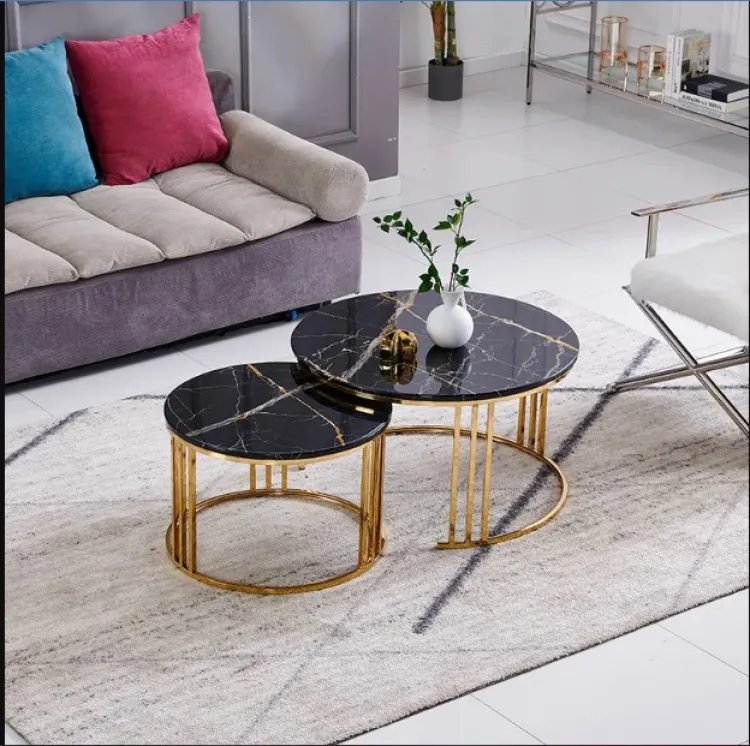 2 Pieces Center Table for living room Set Round Shape With 3 rods ...