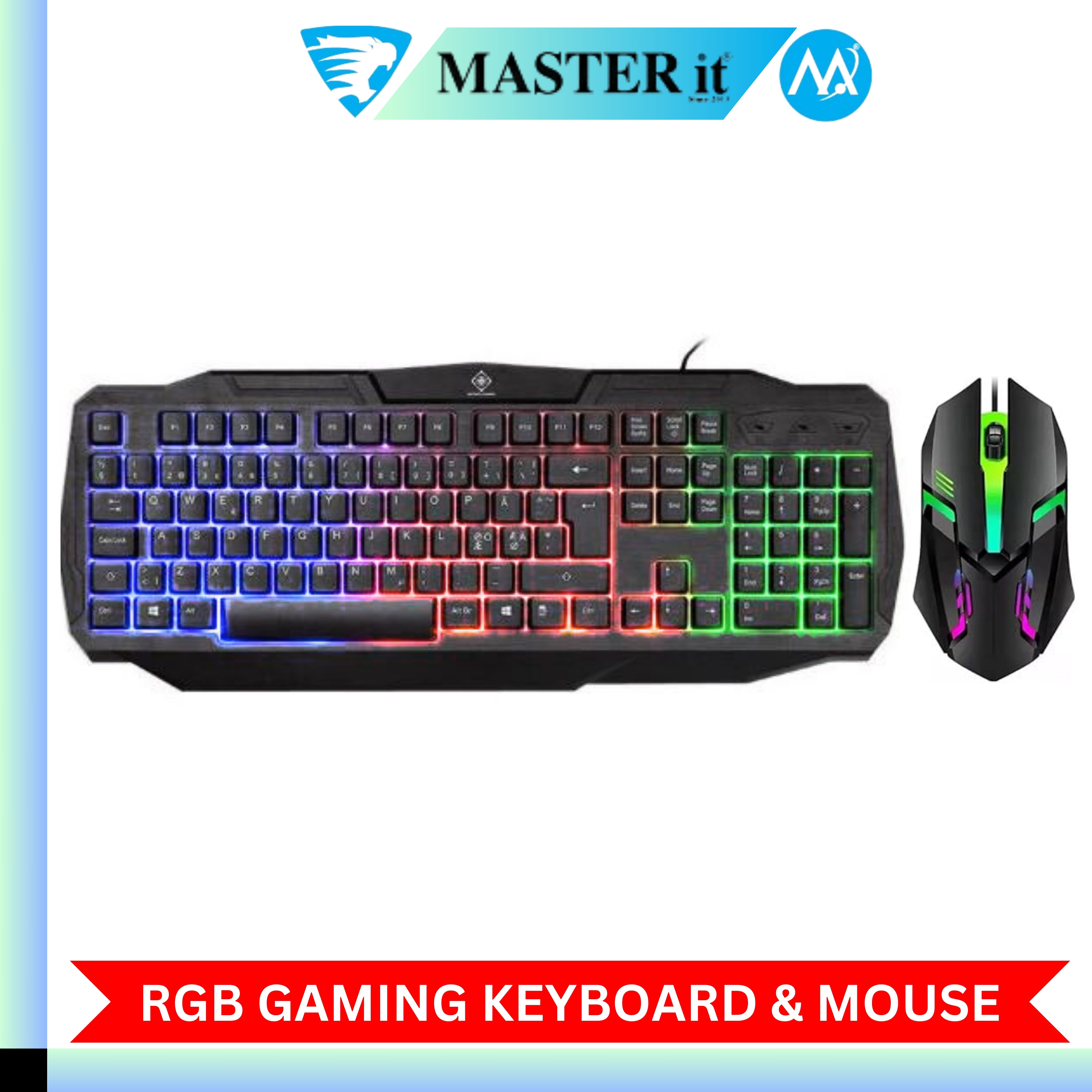 RGB Gaming Keyboard & Mouse Combo - 7 Colour Wired RGB Mouse and ...
