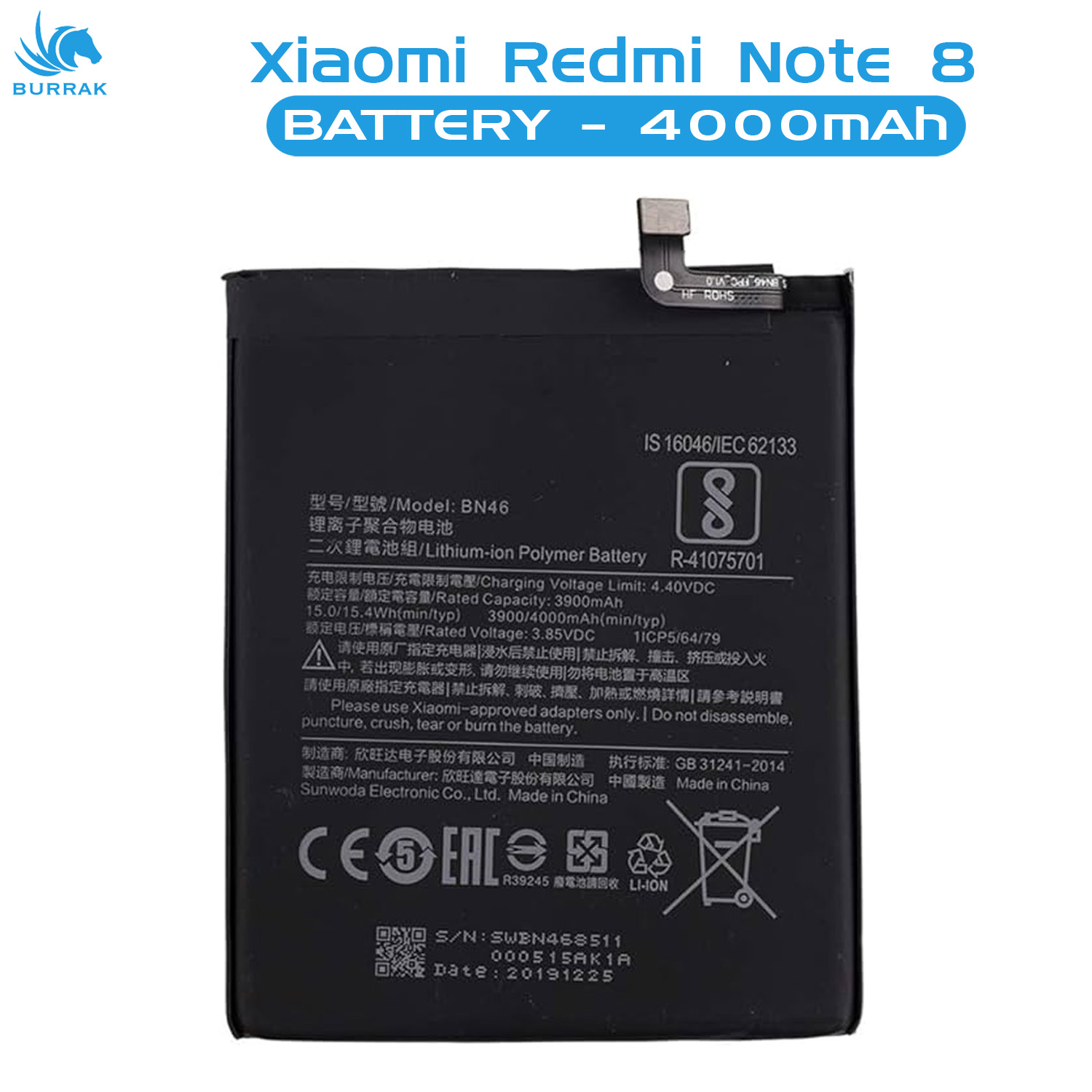 Xiaomi Redmi Note 8 Battery BN46 Replacement Premium Quality 4000mah ...