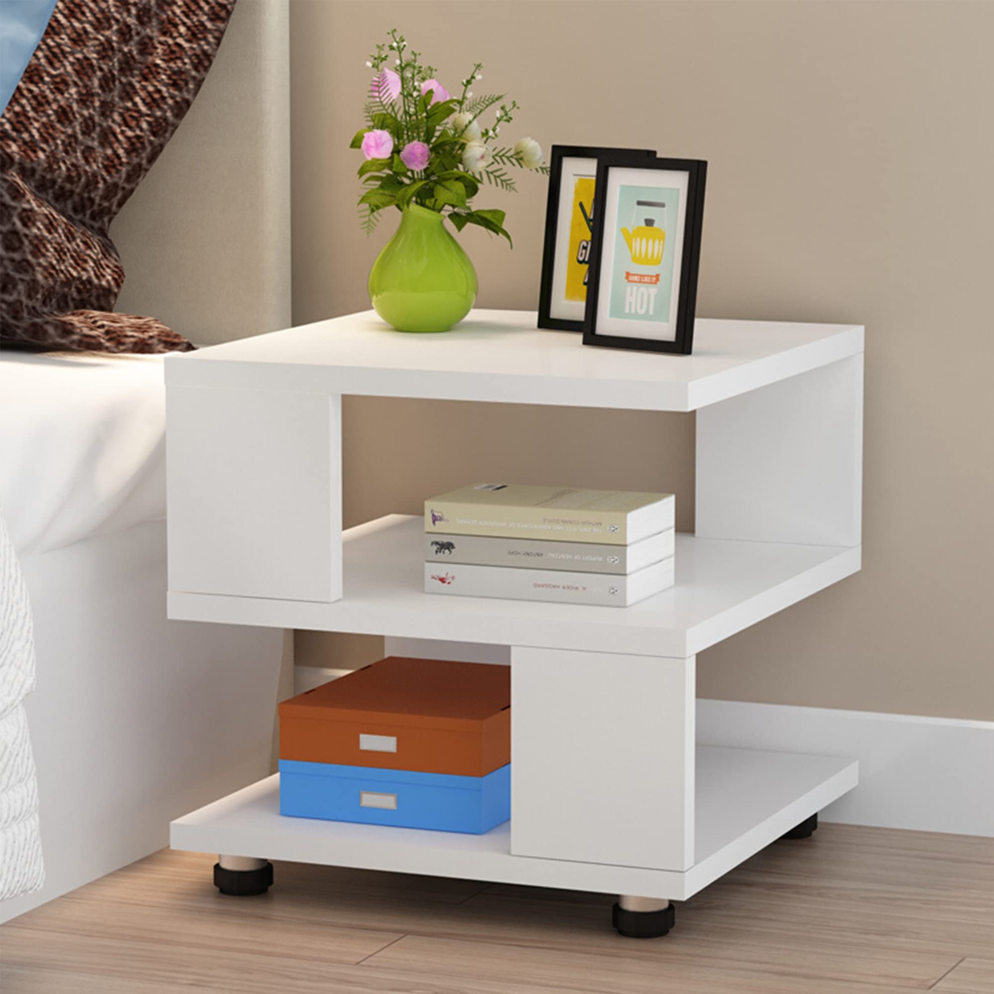 HomeBliss Rectangle Hallow Design Night Stand Storage Bedside Table ...