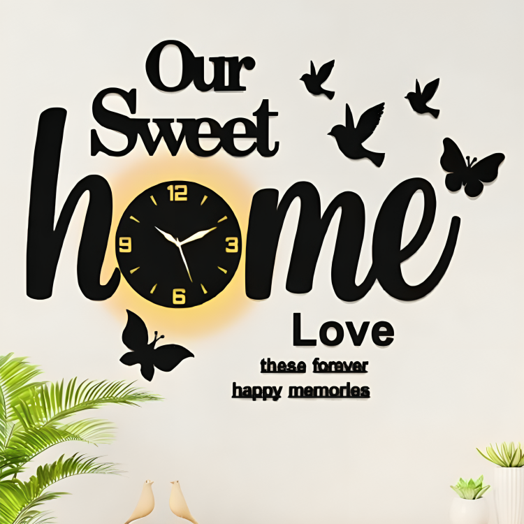 Dotz Brand Sweet Home Butterflies and Birds Wall Clock, 3D Wooden Watch ...