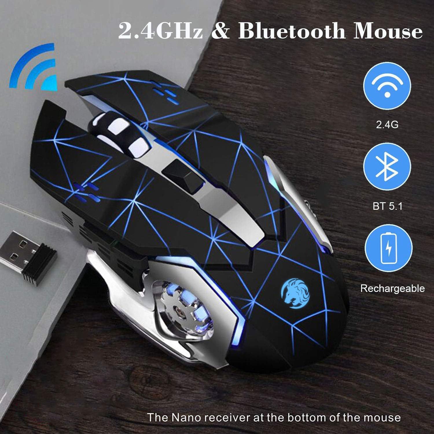 PRO WIRELESS GAMING MOUSE 6D 2.4GHZ+BLUETOOH DUAL MODE RGB RECHARGEABLE ...