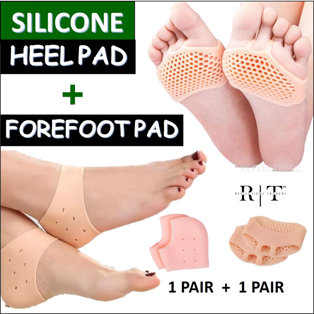 Reflectionz Traders- 2 Pairs (4 Pieces) Anti Crack Silicone Heel Pads & Honeycomb Forefoot Socks ...