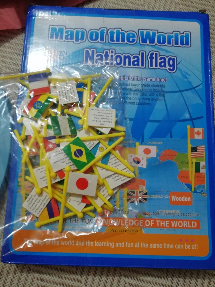 Educational Wooden World Map with 30 National Flags including Pakistan ...