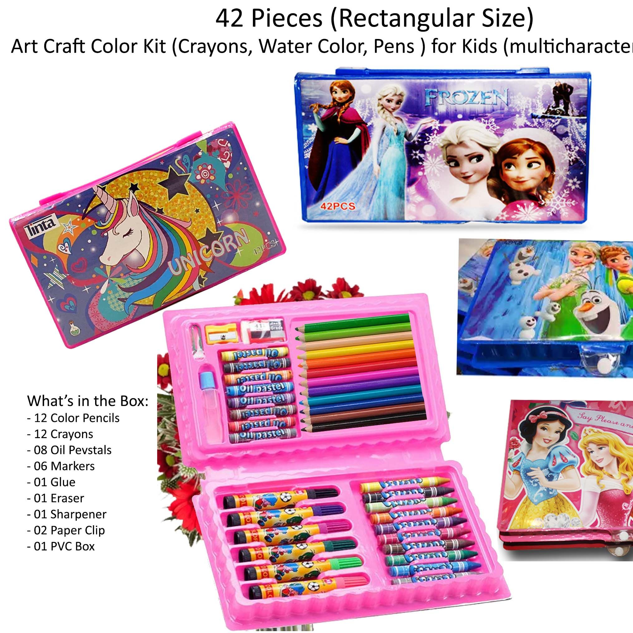 Multi Colour 42 Pieces Kids Art Artist Set in a Box with Drawers Pens ...