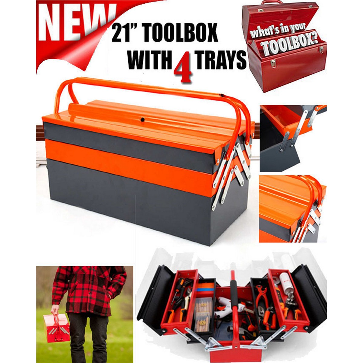 Imported Iron Tool box, with 4-Trays,21 inch,iron material for multiple ...