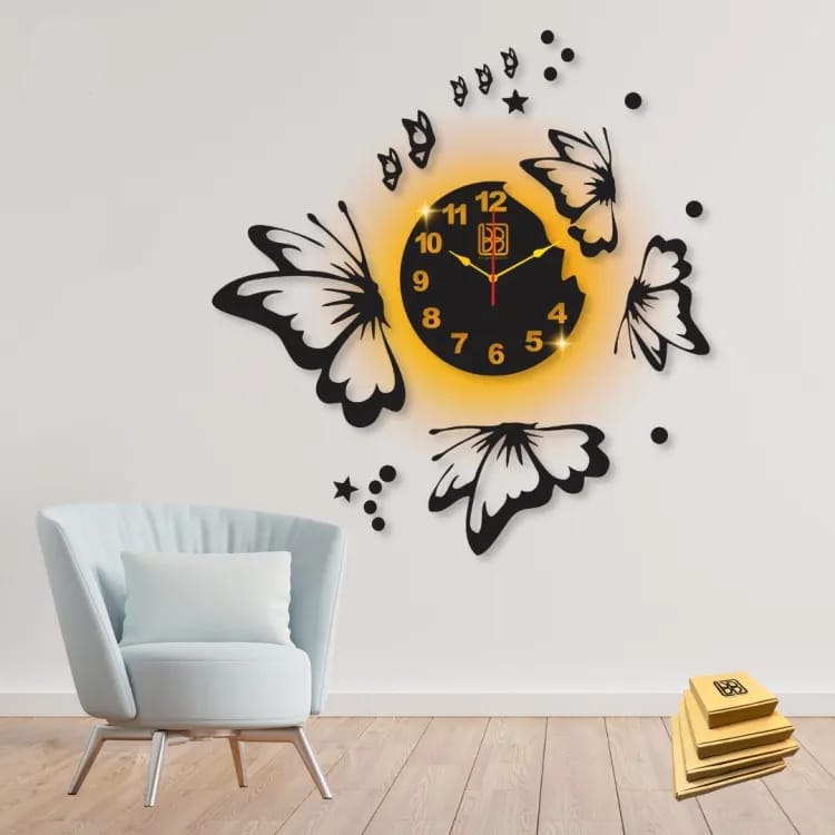 Flying Butterflies Wall Clock with Stars, 3D Self Adhesive Wall Clock ...