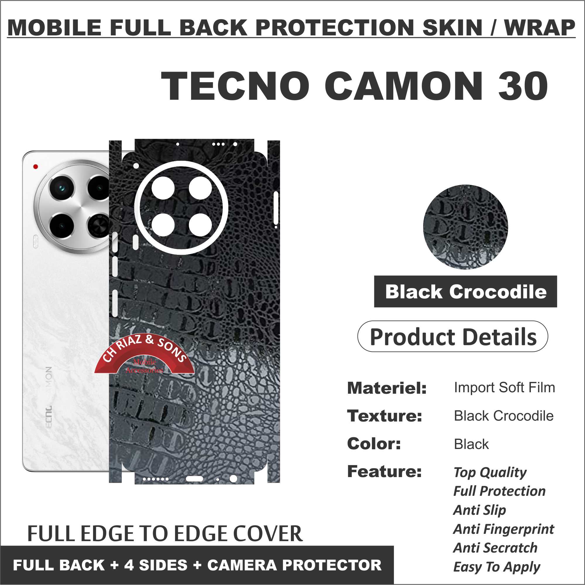 TECNO CAMON 30 FULL BACK 360 premium Protection Skin Wrap full cover ...