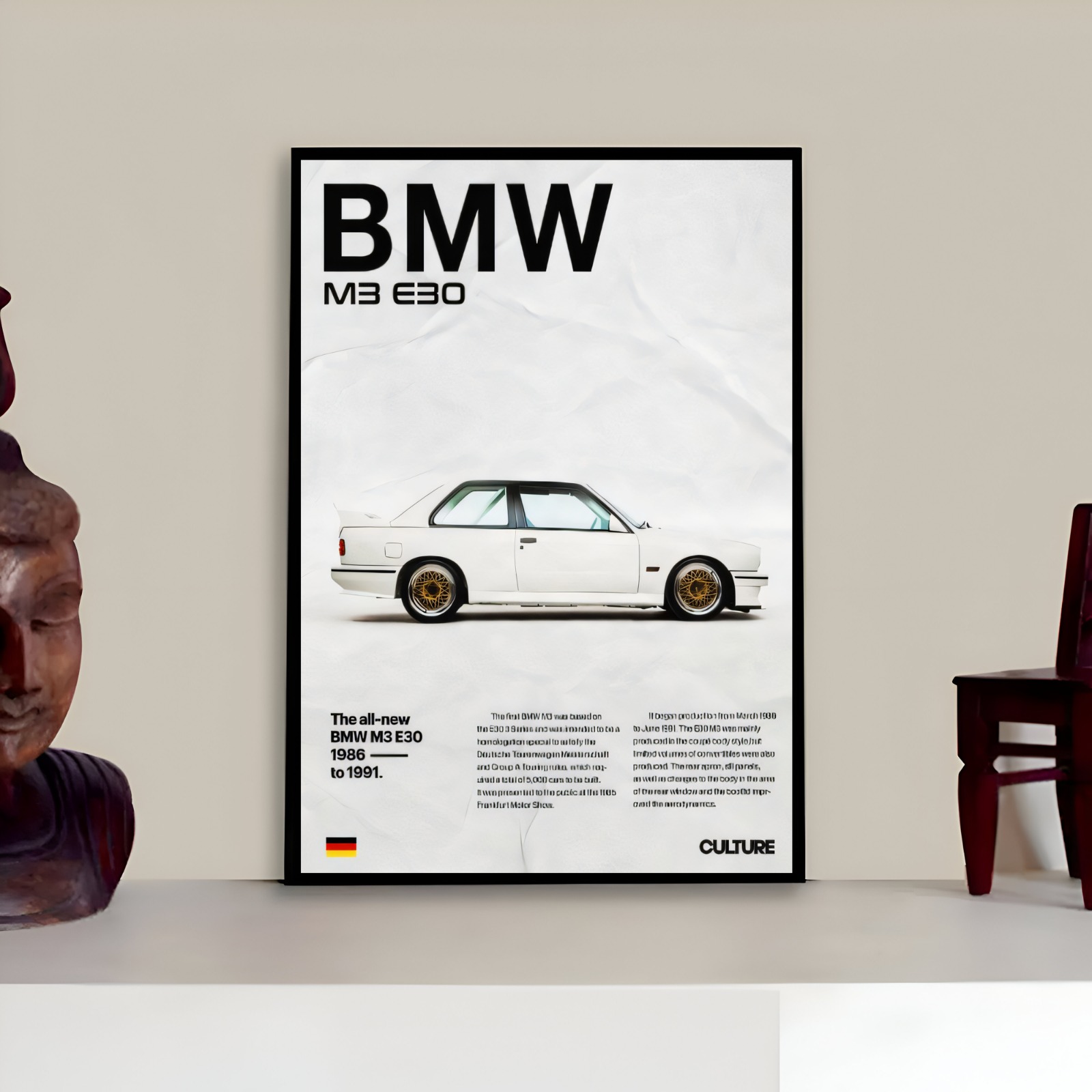 E30 M3 Picture Frame BMW Car Model Wall Mount Display Digital Printed ...