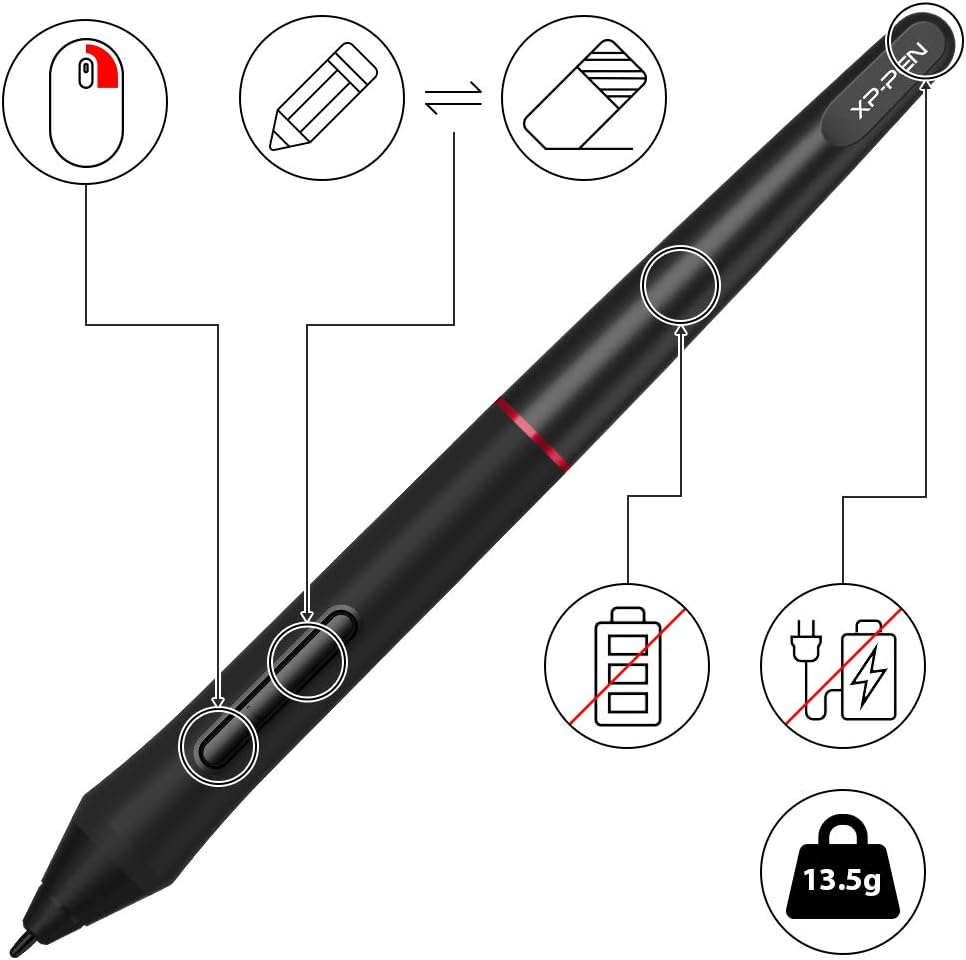 XP-PEN PA2 8192 Pen Pressure Battery-Free Stylus Only for Artist 12 Pro ...