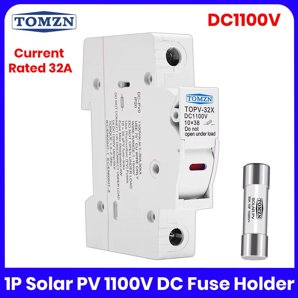 Tomzn 1P Solar PV 1100V Fuse Holder with 20A Fuse suitable for 10*38mm ...