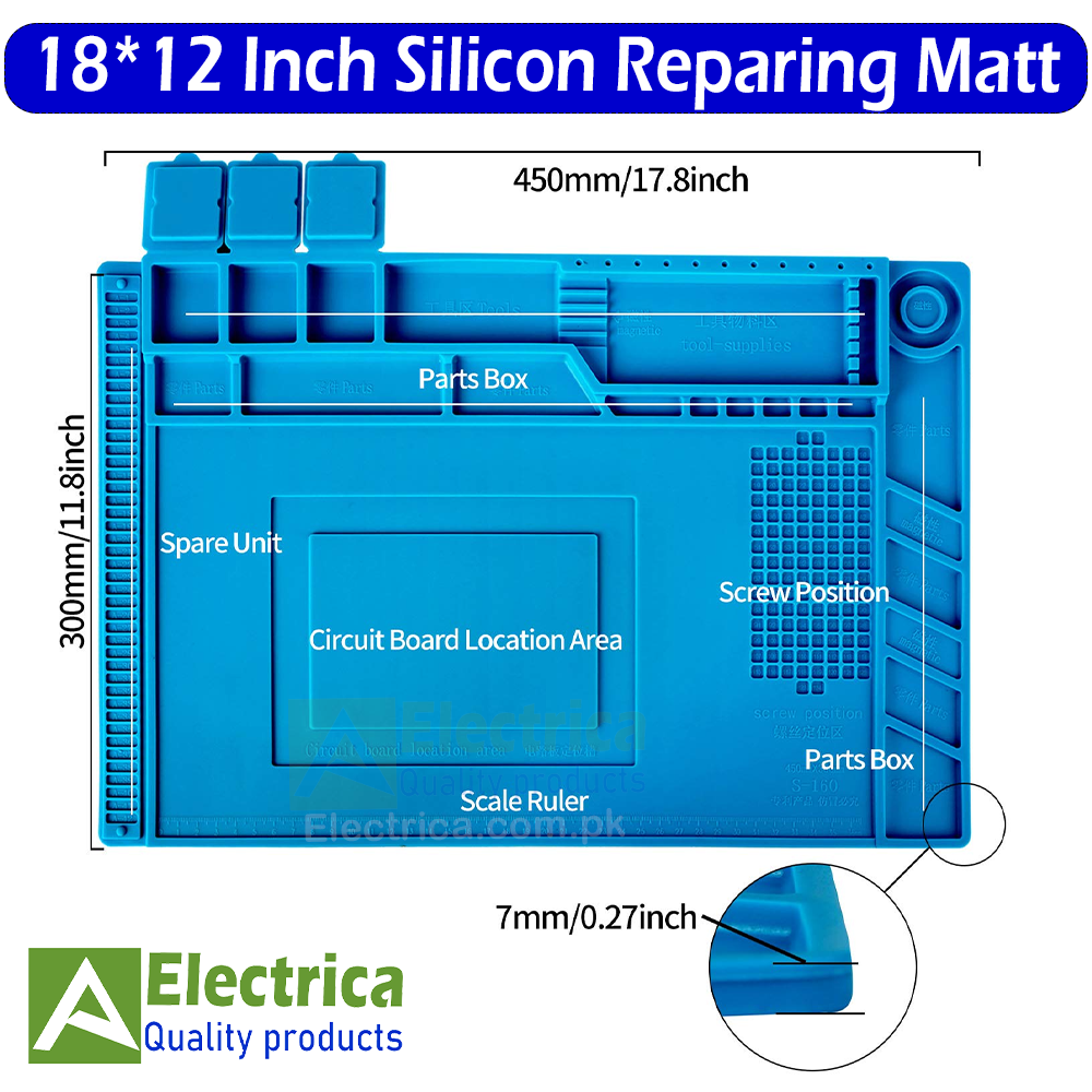 TE-501 Non-Slip Silicone Soldering Mat 18inch x 12inch ESD 500℃ Heat ...