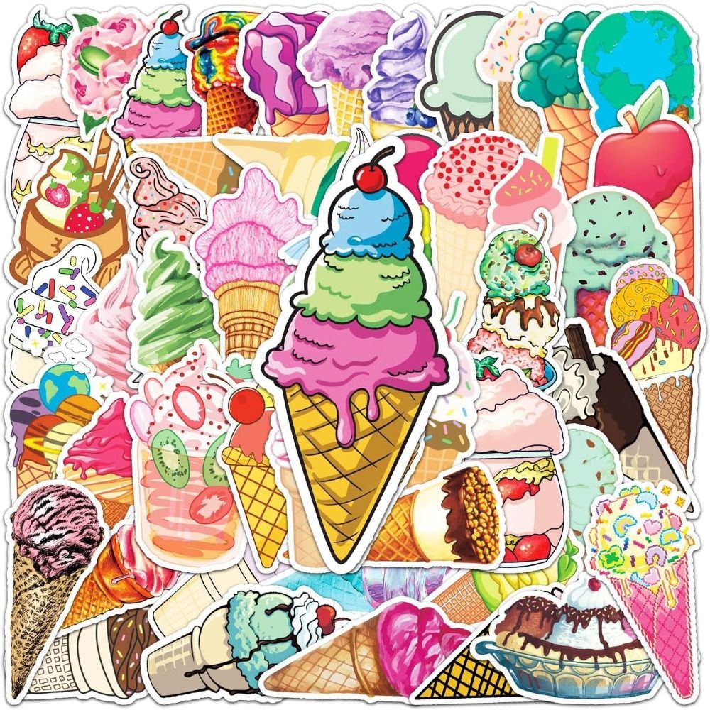 100 pcs PVC Cute Sweet Ice Cream Sticker Fashion Ice Cream 1.6 Inches ...