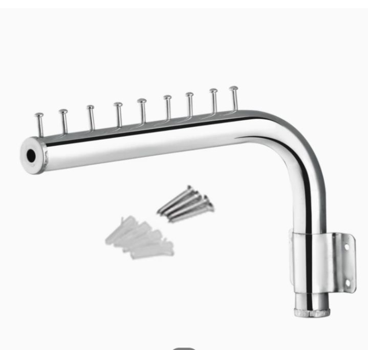 Wall Mounted Cloth Hanging Stand ( 9 Pins Hanging Space ) Silver | Daraz.pk