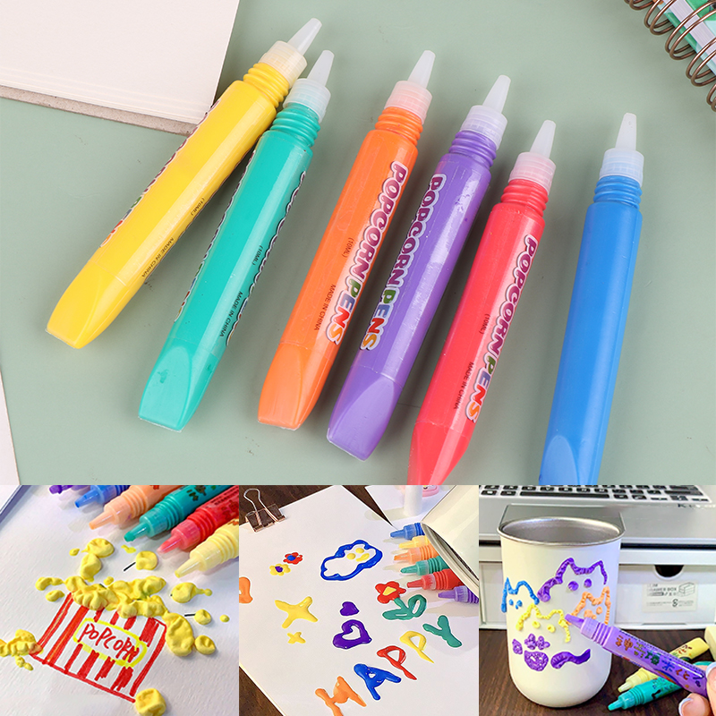 6Pcs ing Bubble Pen DIY Ink Puffy Paint Pens Like Popcorn Pens Greeting ...