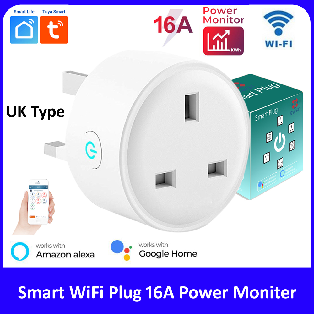 Tuya Smart WiFi 16AHeavy Duty UK Smart Plug Mini Smart Socket Remote Voice Control with Energy ...