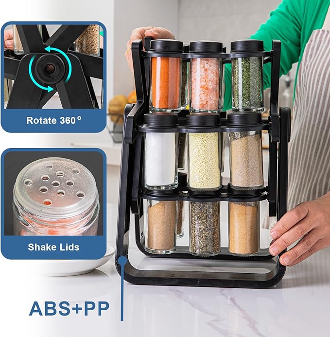18Pcs Jar Spice Rack 360°Rotating Ferris Wheel Spice Rack Seasoning ...
