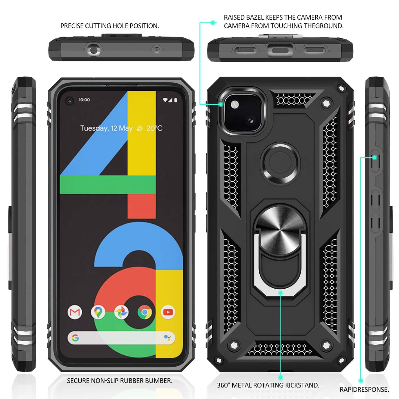Google Pixel 4A 4G (5.8 INCHES) Luxury Shock-Proof Armor Case With Car ...
