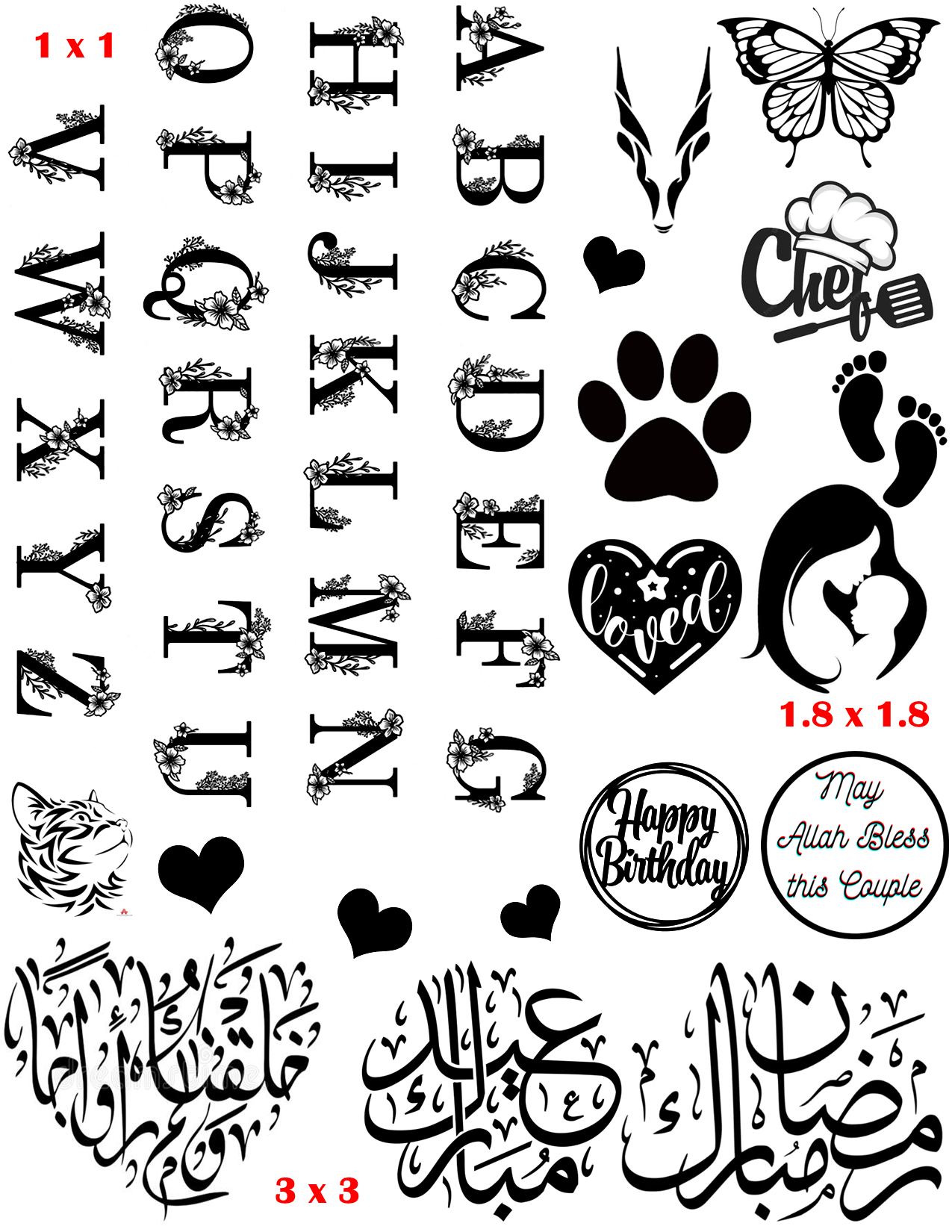 Calligraphy Resin art sticker sheet - a4 size- with measurements ...