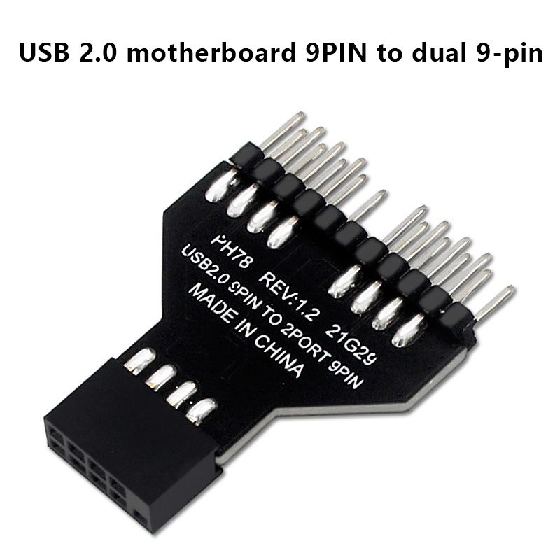 1Pc Motherboard USB 2.0 9Pin Interface Header Splitter 1 To 2 Extension Cable Adapter 9-Pin USB ...