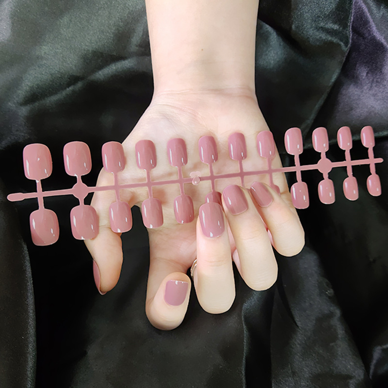 SUMMER 24 pcs Short Square Round Multiple Solid Color Fake Nails Uv ...